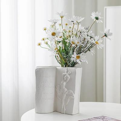 China Modern Ceramic Book Shape Vase White Nordic Decorative Home Decor 19cm for sale