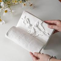 China Modern Ceramic Book Shape Vase White Nordic Decorative Home Decor 19cm for sale