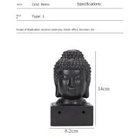 China Ceramic Buddha Head Incense Stick Holder 8.2x14cm Black Sandalwood Burner for Home Temple for sale