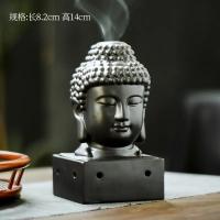 China Ceramic Buddha Head Incense Stick Holder 8.2x14cm Black Sandalwood Burner for Home Temple for sale
