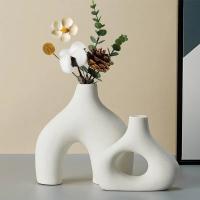China Modern Minimalist Ceramic Donut Vase Set of 2 Matte Black White 8.2 Inch Home Decor for sale