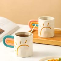 China Porcelain Rainbow Handle Coffee Mug 250ml Ceramic Children Drinkware Custom Logo B2B Export for sale