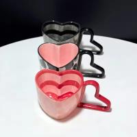 China 300ml Ceramic Coffee Mug Handmade Heart Shape with Unique Handle for Gift and Afternoon Tea for sale
