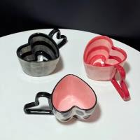 China 300ml Ceramic Coffee Mug Handmade Heart Shape with Unique Handle for Gift and Afternoon Tea for sale