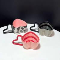 China 300ml Ceramic Coffee Mug Handmade Heart Shape with Unique Handle for Gift and Afternoon Tea for sale