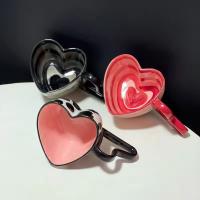 China 300ml Ceramic Coffee Mug Handmade Heart Shape with Unique Handle for Gift and Afternoon Tea for sale