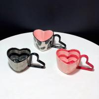 China 300ml Ceramic Coffee Mug Handmade Heart Shape with Unique Handle for Gift and Afternoon Tea for sale
