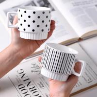 China Ceramic Porcelain Coffee Mug 350ml Vintage Polka Dot Geometric Design Stackable Cup for sale