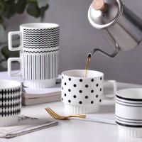 China Ceramic Porcelain Coffee Mug 350ml Vintage Polka Dot Geometric Design Stackable Cup for sale