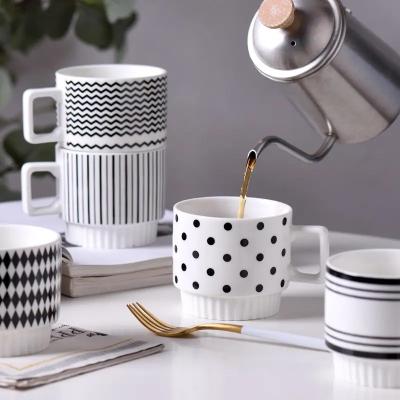 China Ceramic Porcelain Coffee Mug 350ml Vintage Polka Dot Geometric Design Stackable Cup for sale