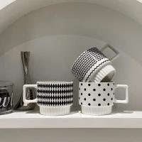 China Ceramic Porcelain Coffee Mug 350ml Vintage Polka Dot Geometric Design Stackable Cup for sale