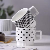 China Ceramic Porcelain Coffee Mug 350ml Vintage Polka Dot Geometric Design Stackable Cup for sale