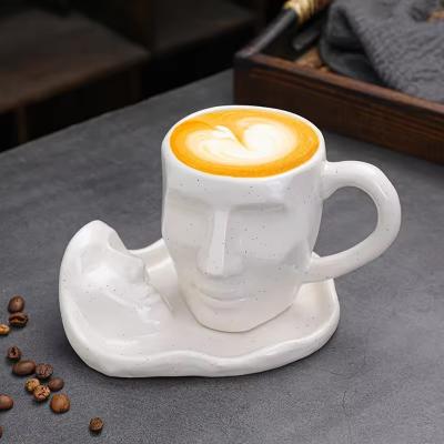 China Modern Ceramic Coffee Cup and Saucer Set 300ml Creative Kiss Cup Design for Home Office Use for sale