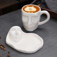 China Modern Ceramic Coffee Cup and Saucer Set 300ml Creative Kiss Cup Design for Home Office Use for sale