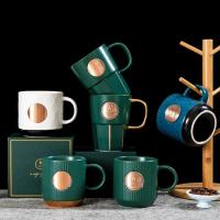 China Wholesale Custom Logo Ceramic Mug with Copper Inlay 450ml Hammered Moscow Mule Cup for sale