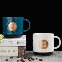 China Wholesale Custom Logo Ceramic Mug with Copper Inlay 450ml Hammered Moscow Mule Cup for sale