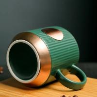 China Wholesale Custom Logo Ceramic Mug with Copper Inlay 450ml Hammered Moscow Mule Cup for sale