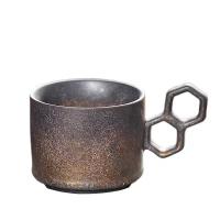 China 2023 New Creative Stackable Ceramic Coffee Cup with Geometric Ring Handle Ins Retro Water Mug Pottery Clay Cups for sale