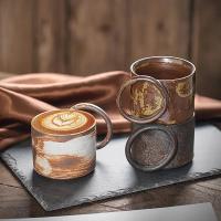 China 2023 New Creative Stackable Ceramic Coffee Cup with Geometric Ring Handle Ins Retro Water Mug Pottery Clay Cups for sale