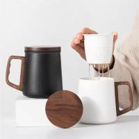 China Wholesale Custom Logo Ceramic Tea Mug with Infuser Wood Lid Gift Box 420ml for sale