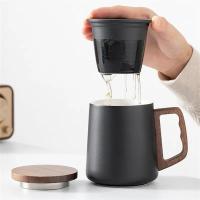 China Wholesale Custom Logo Ceramic Tea Mug with Infuser Wood Lid Gift Box 420ml for sale