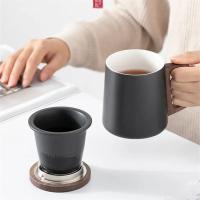 China Wholesale Custom Logo Ceramic Tea Mug with Infuser Wood Lid Gift Box 420ml for sale