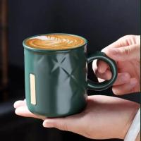 China Custom Ceramic Coffee Mug 430ml with Gold Handle and Logo for Promotional Gifts for sale