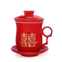 China 330ml Ceramic Traditional Chinese Tea Cup with Infuser Lid Dragon Artwork Red Drinking Mug 12x9cm for sale