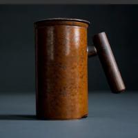 China Ceramic Wooden Handle Mug Tea Water Separation Cup Tea Cup Personalized Lettering for sale