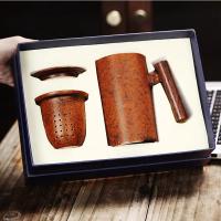 China Ceramic Wooden Handle Mug Tea Water Separation Cup Tea Cup Personalized Lettering for sale