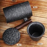 China Ceramic Wooden Handle Mug Tea Water Separation Cup Tea Cup Personalized Lettering for sale