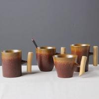 China Japanese Vintage Ceramic Coffee Mug 350ml Rust Glaze with Wood Handle Tea Milk Beer Cup Home Office for sale