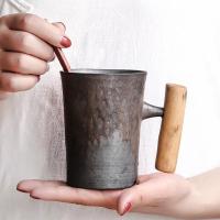 China Japanese Vintage Ceramic Coffee Mug 350ml Rust Glaze with Wood Handle Tea Milk Beer Cup Home Office for sale