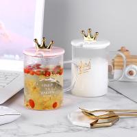 China Borosilicate Glass Coffee Mugs 450ml with Ceramic Lid Transparent Cup Handle for sale