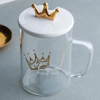 China Borosilicate Glass Coffee Mugs 450ml with Ceramic Lid Transparent Cup Handle for sale