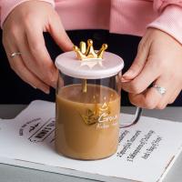 China Borosilicate Glass Coffee Mugs 450ml with Ceramic Lid Transparent Cup Handle for sale