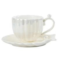 China Pearl Shell Ceramic Coffee Cup Saucer Set 240ml Modern Design Heart Girl Home Breakfast for sale