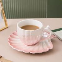 China Pearl Shell Ceramic Coffee Cup Saucer Set 240ml Modern Design Heart Girl Home Breakfast for sale