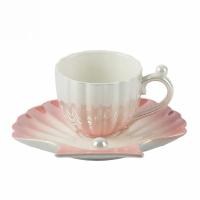 China Pearl Shell Ceramic Coffee Cup Saucer Set 240ml Modern Design Heart Girl Home Breakfast for sale