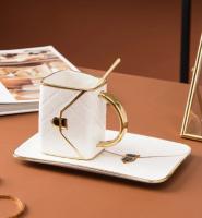 China Creative Ceramic Coffee Cup Saucer Set 310ml Modern Design Business Gift Mug for sale