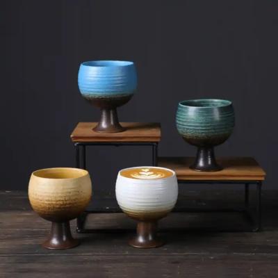 China Wholesale Custom Ceramic Ice Cream Cups 170ml High Feet Clay Coffee Cup 4 Colors for sale