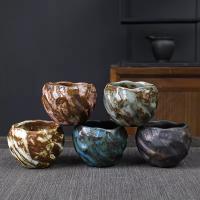 China Coarse Pottery Teacup Retro Chi Wild Roast Five Elements Cup Set Ceramic Kung Fu Teacup for sale