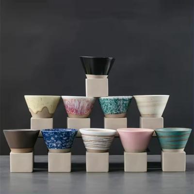 China Wholesale 90ml Hand-Painted Ceramic Espresso Cup Funnel Shape with Square Saucer 10 Colors for sale