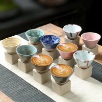 China Wholesale 90ml Hand-Painted Ceramic Espresso Cup Funnel Shape with Square Saucer 10 Colors for sale