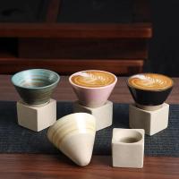 China Wholesale 90ml Hand-Painted Ceramic Espresso Cup Funnel Shape with Square Saucer 10 Colors for sale