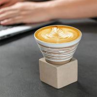 China Wholesale 90ml Hand-Painted Ceramic Espresso Cup Funnel Shape with Square Saucer 10 Colors for sale