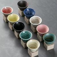 China Wholesale 90ml Hand-Painted Ceramic Espresso Cup Funnel Shape with Square Saucer 10 Colors for sale