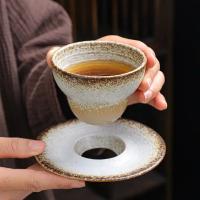 China Japanese Style Stoneware Espresso Coffee Cup Set 150ml Vintage Ceramic Tea Cup with Base for sale