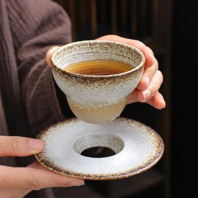 China Japanese Style Stoneware Espresso Coffee Cup Set 150ml Vintage Ceramic Tea Cup with Base for sale