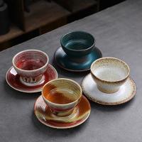 China Japanese Style Stoneware Espresso Coffee Cup Set 150ml Vintage Ceramic Tea Cup with Base for sale